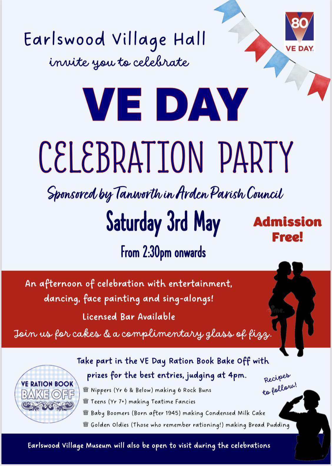 VE Day 80th Anniversary , Saturday 3rd May – Earlswood Village Hall